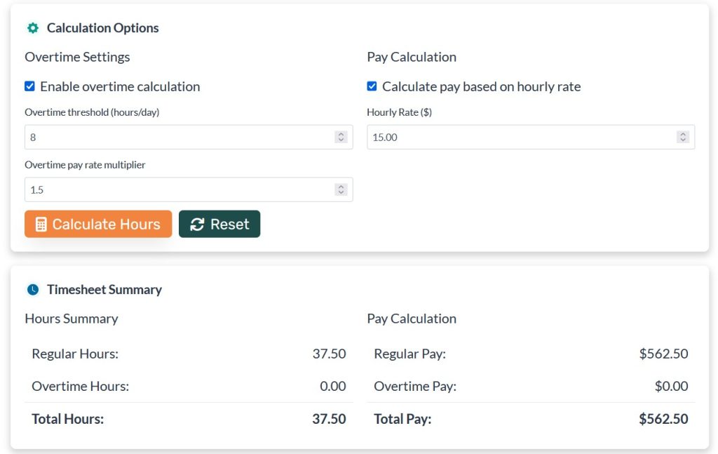 Time Card Calculator – Timesheet & Work Hours Calculator